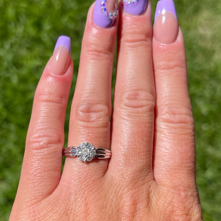 Diamond Flower Promise Ring, 14k White Gold For Sale at 1stDibs