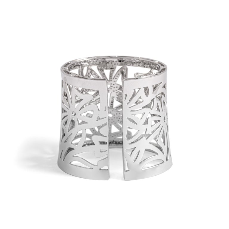 Diamond Flower Rigid Cuff Bracelet For Sale at 1stDibs
