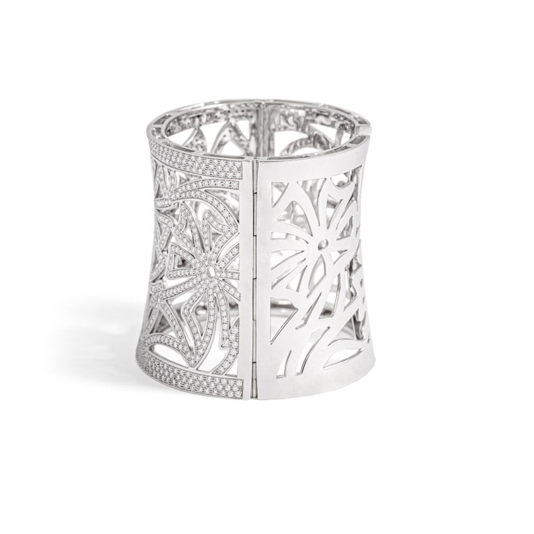 Diamond Flower Rigid Cuff Bracelet For Sale at 1stDibs