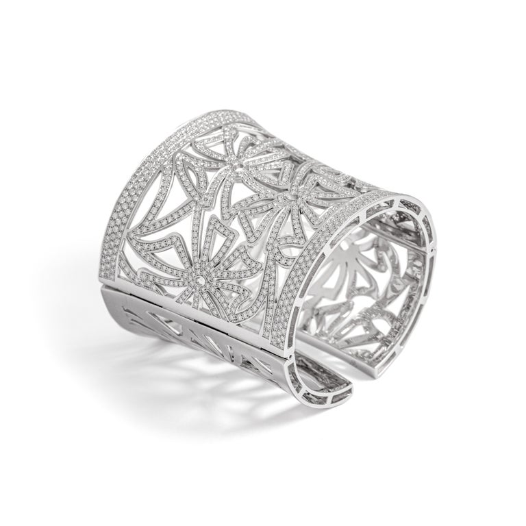 Diamond Flower Rigid Cuff Bracelet For Sale at 1stDibs