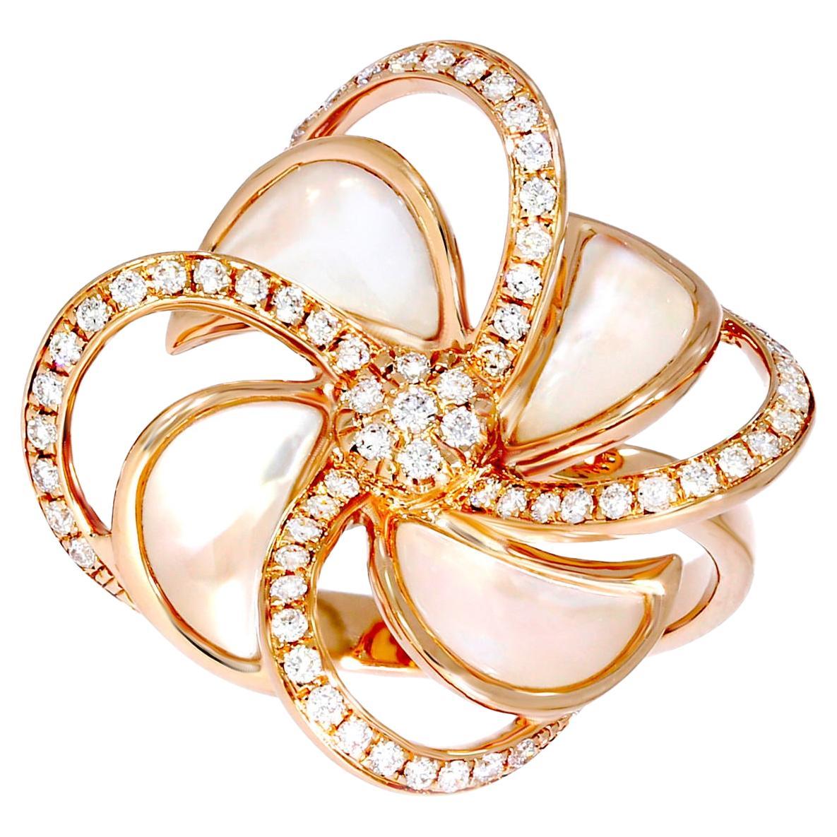 Beautiful 14K Solid Rose Gold Flower Ring For Sale at 1stDibs