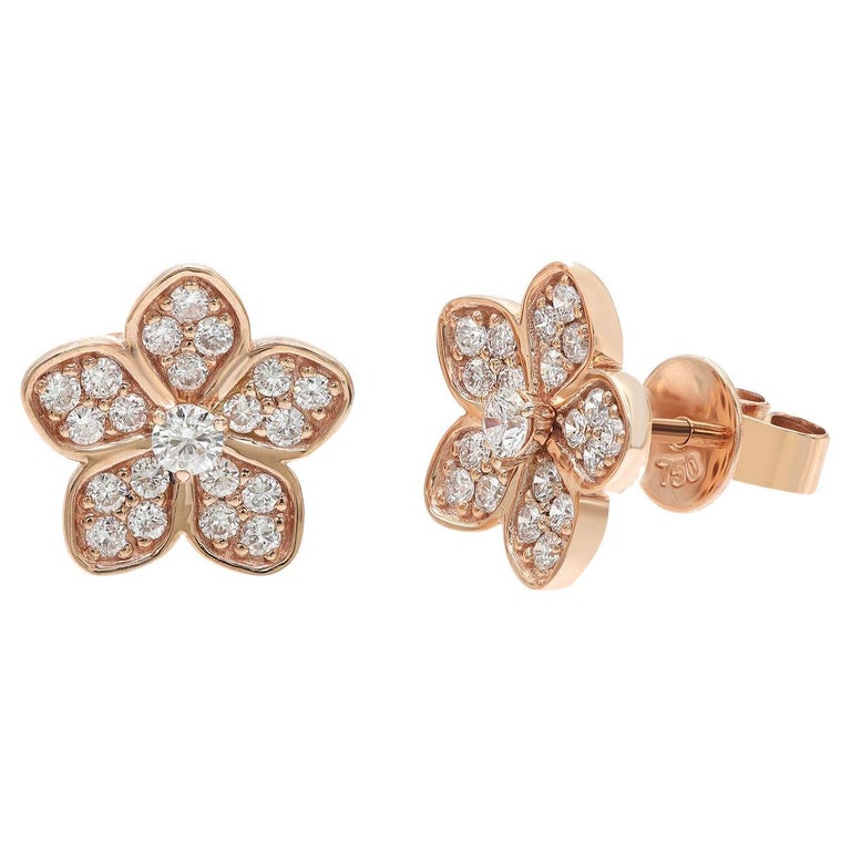Elizabeth Fine Jewelry 0.52 Carat Diamond Flower Stud Earrings 18K Rose ...