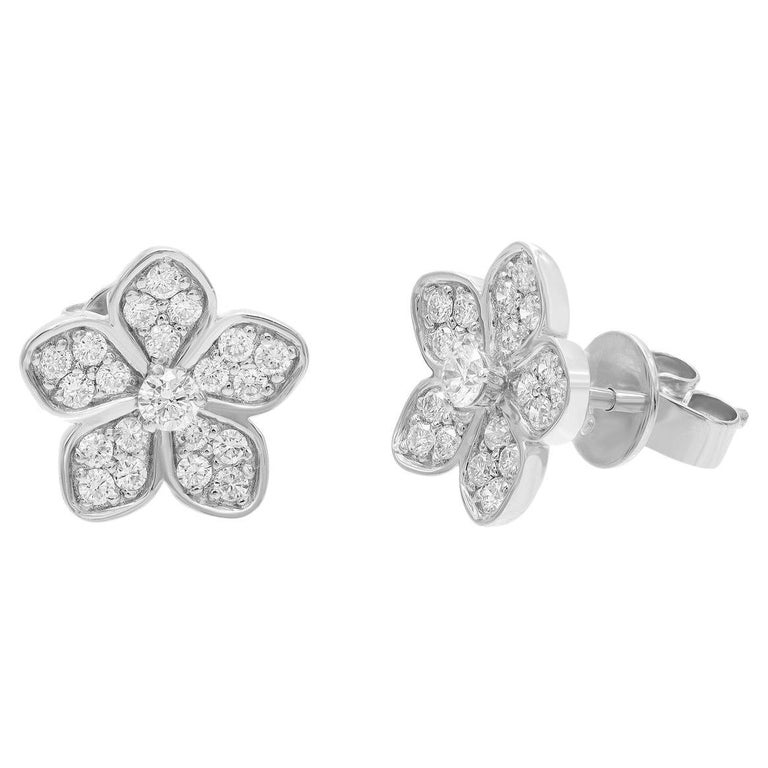 Elizabeth Fine Jewelry 0.52 Carat Diamond Flower Stud Earrings 18K ...