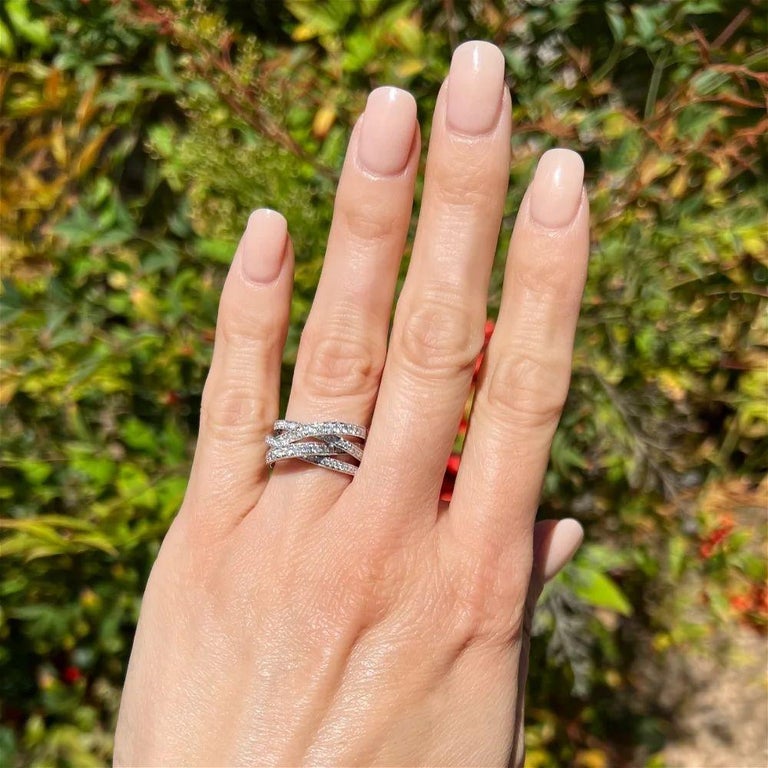 Diamond Four Row Crossover Vintage Gold Band Ring Estate Fine Jewelry ...