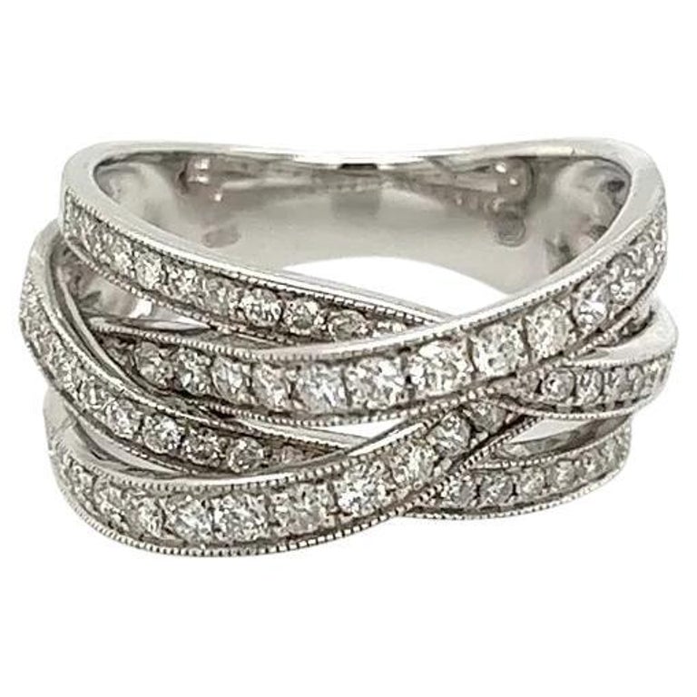 Diamond Four Row Crossover Vintage Gold Band Ring Estate Fine Jewellery ...