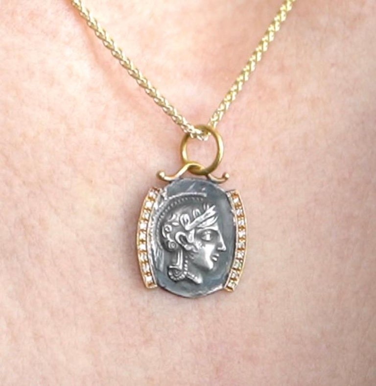 Diamond Framed Coin Replica of Athena Goddess of Wisdom and War, Charm ...
