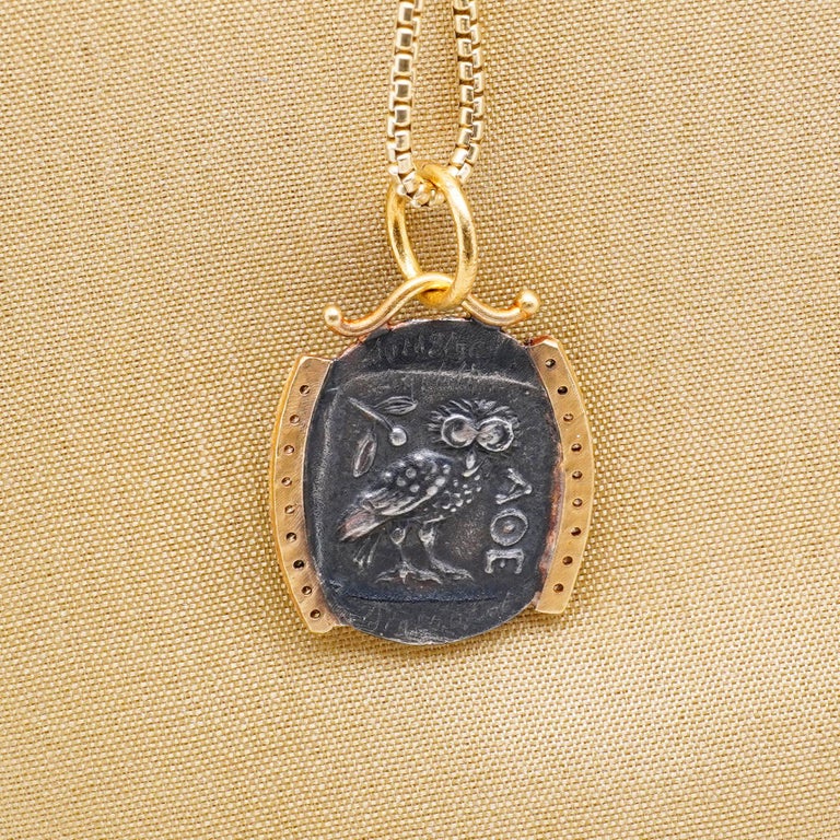 Diamond Framed Coin Replica of Athena Goddess of Wisdom and War, Charm ...