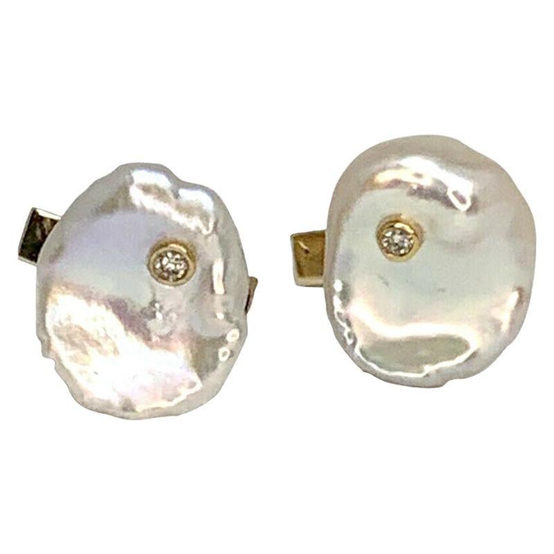 Diamond Fresh Water Pearl Cufflinks 14k Gold Designer Certified For ...