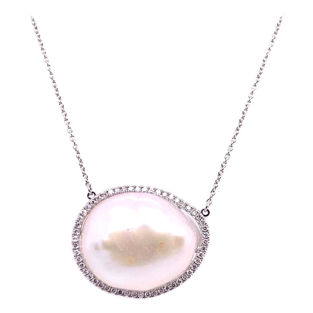 One Sphere Freshwater Pearl With Diamond And Onyx 18k Yellow Gold