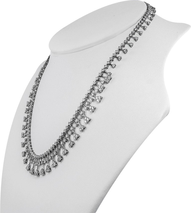 Diamond Fringe Necklace in 18 Karat White Gold with 14.00 Carat White ...