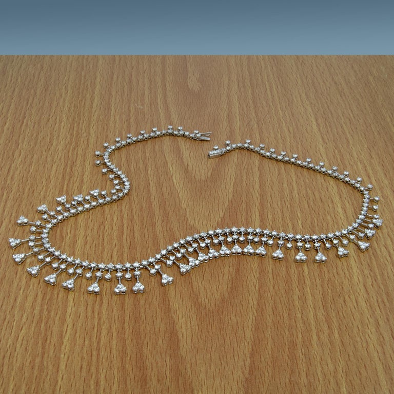Diamond Fringe Necklace in 18 Karat White Gold with 14.00 Carat White ...