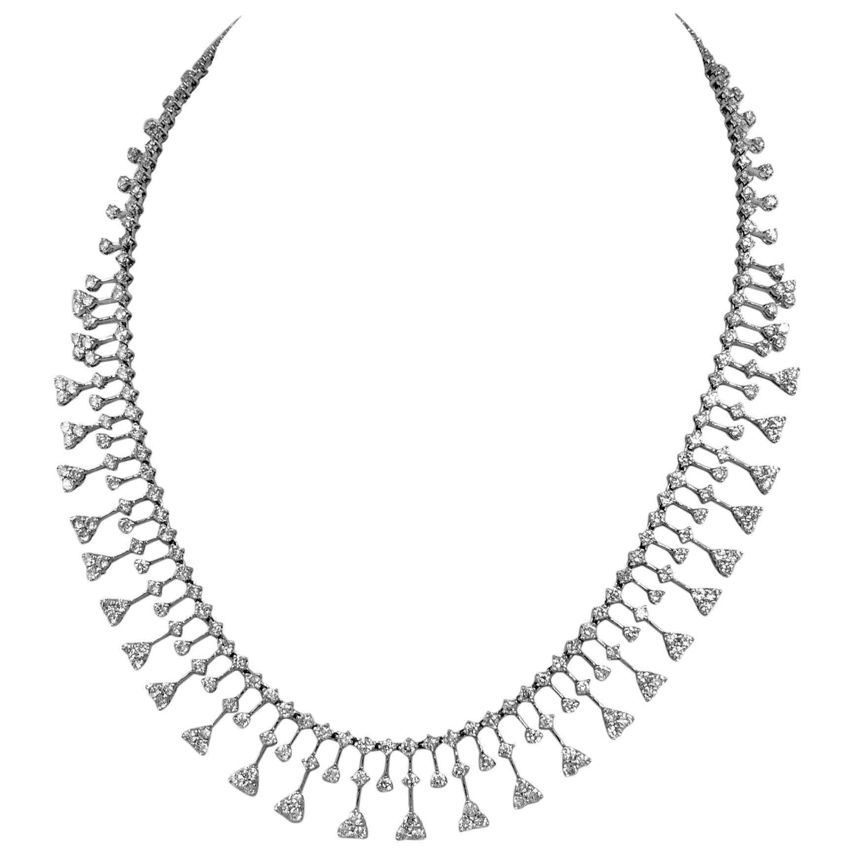 Diamond Fringe Necklace in 18 Karat White Gold with 14.00 Carat White ...