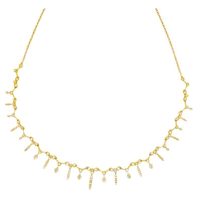 Diamond Fringe Necklace, Yellow Gold, Double Bolo Clasp, Statement For ...