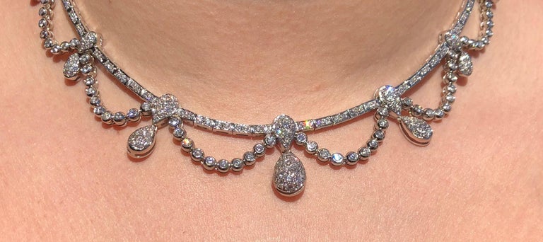 Diamond Garland White Gold Bridal Gala Necklace For Sale at 1stDibs