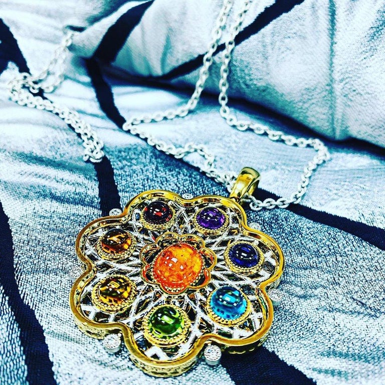 Diamond Garnet Ruby Peridot Topaz Citrine Iolite Amethyst Gold Brooch ...