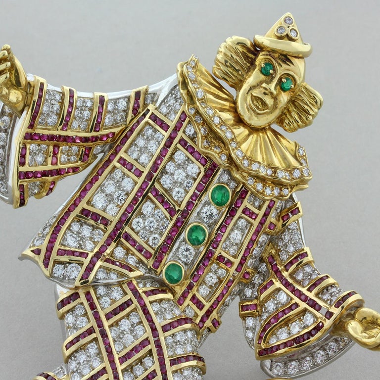 Diamond Gem Ruby Emerald Gold Platinum Clown Brooch For Sale at 1stDibs ...