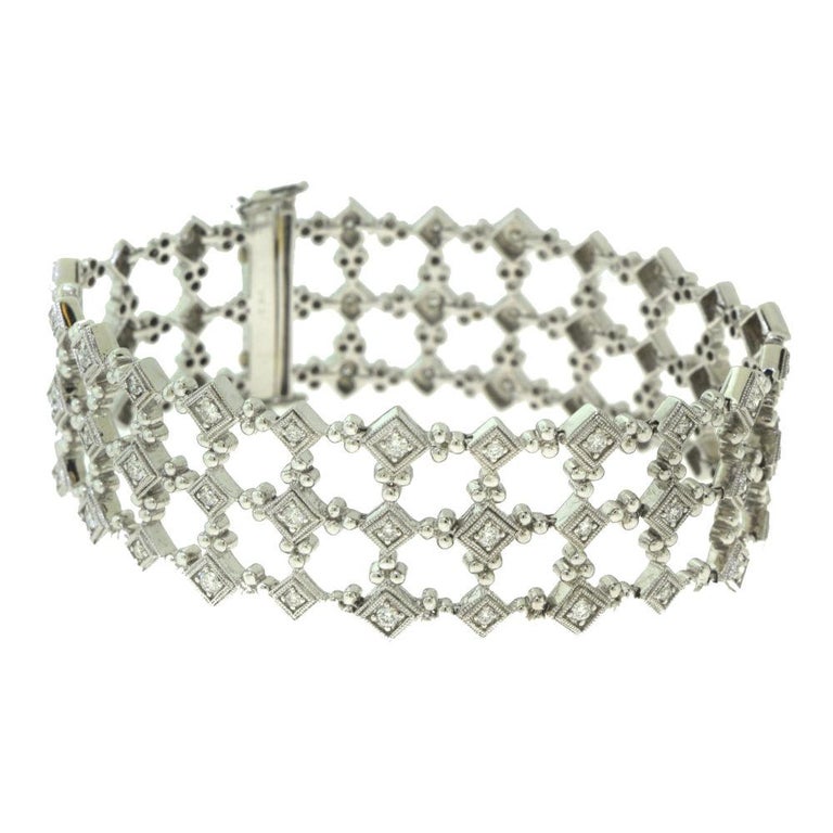 Diamond Geometric Square Link Chain White Gold Bracelet For Sale at 1stDibs