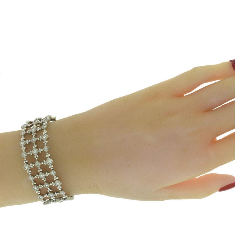 Diamond Geometric Square Link Chain White Gold Bracelet For Sale at 1stDibs