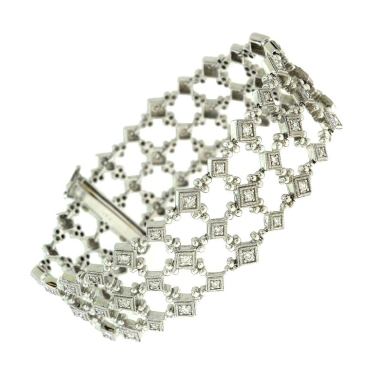 Diamond Geometric Square Link Chain White Gold Bracelet For Sale at 1stDibs