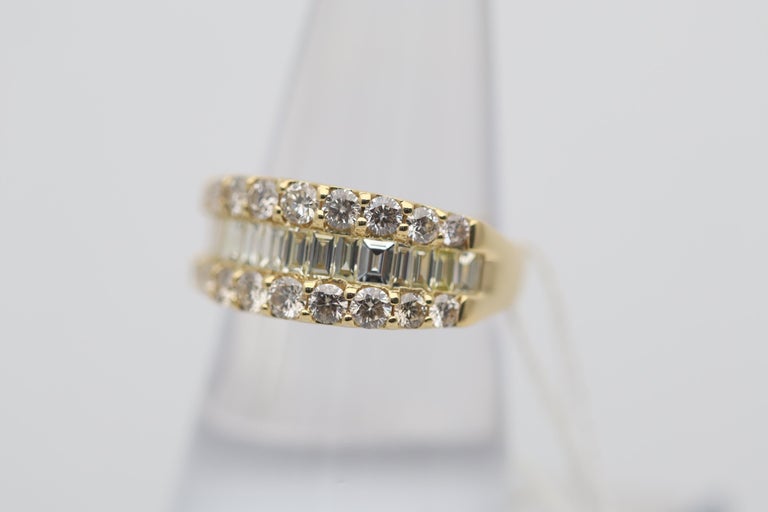Diamond Gold 3-Row Ring For Sale at 1stDibs