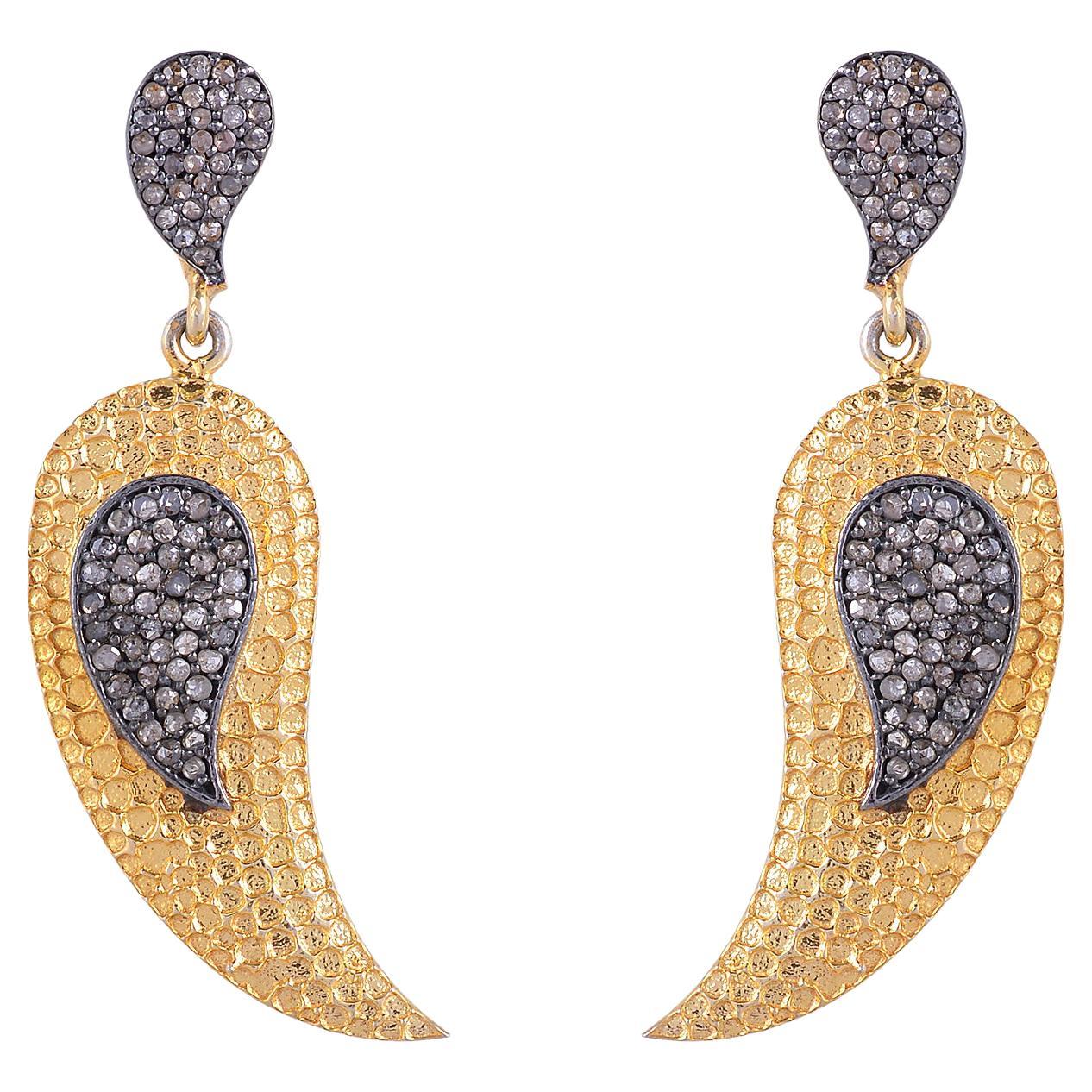 2.71cts Diamond Gold and 925 Sterling Silver Earring For Sale at 1stDibs
