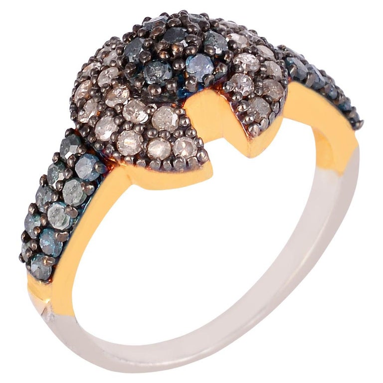 Diamond Gold and 925 sterling Silver Ring For Sale at 1stDibs