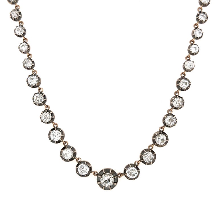 Diamond Gold and Silver Riviera Line Necklace Estate Fine Jewelry For ...
