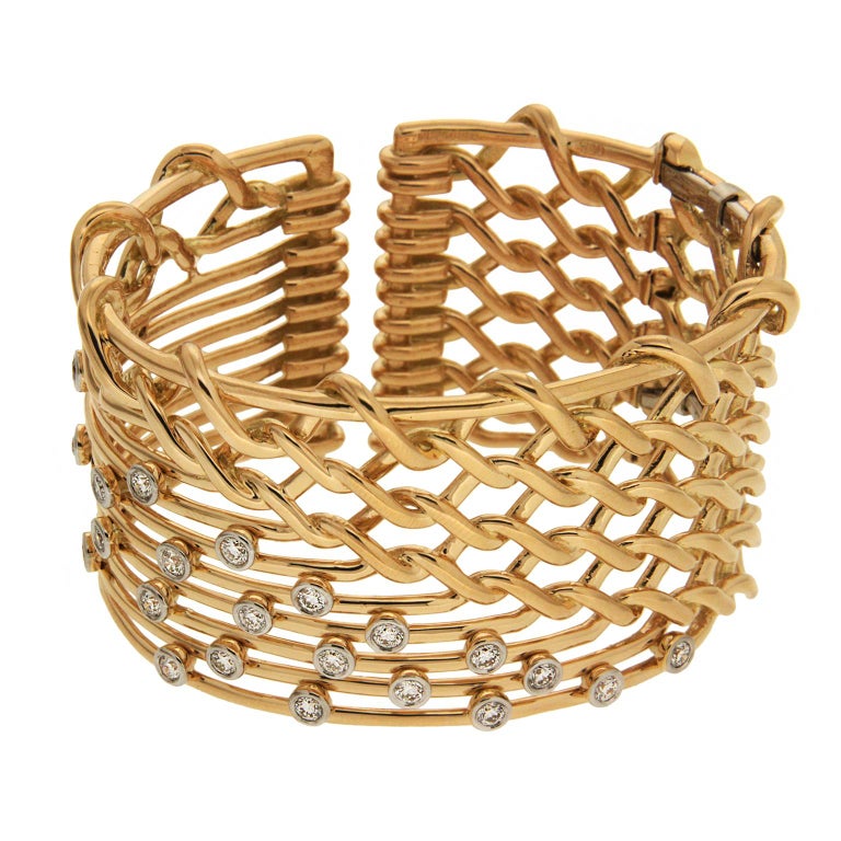 Diamond Gold Angular Net Bracelet For Sale at 1stDibs Diamond Gold Angular Net Bracelet For Sale at 1stDibs
