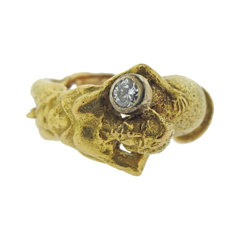 Diamond Gold Aquarius Zodiac Sign Ring For Sale at 1stDibs