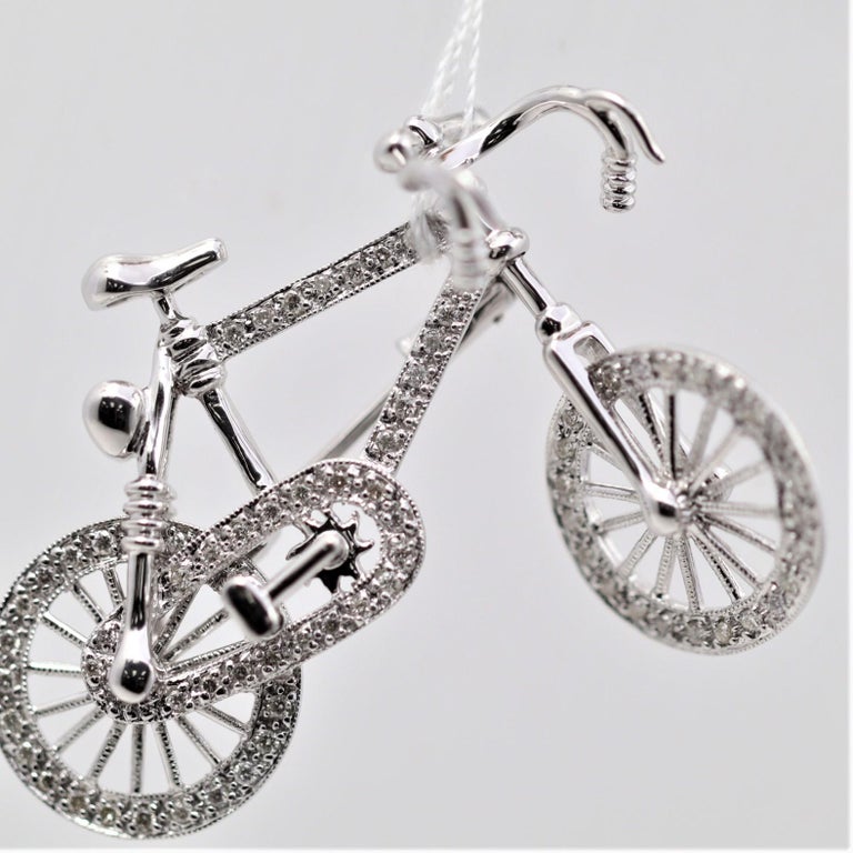 Diamond Gold Bicycle Pin Brooch at 1stDibs