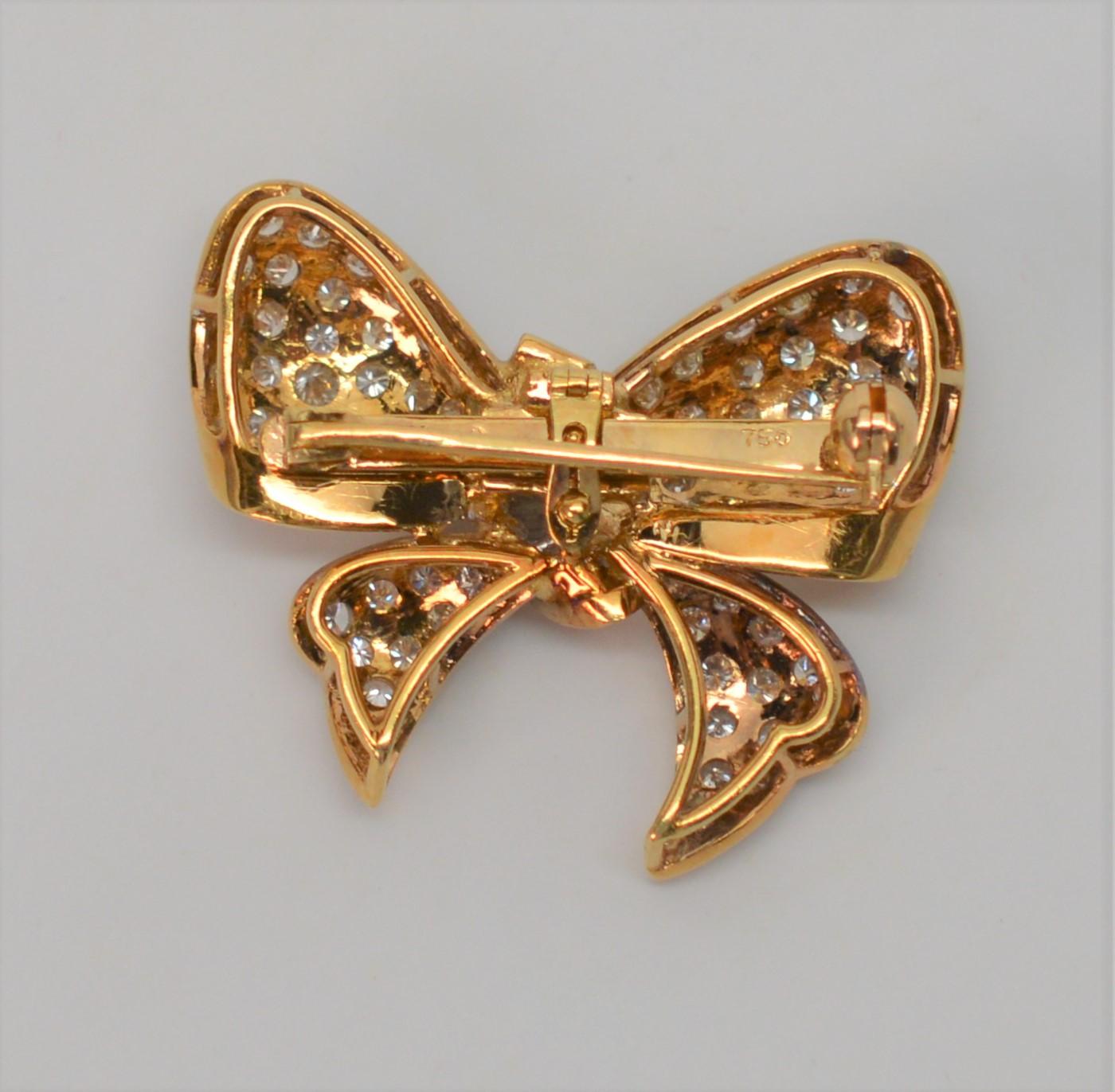 Diamond and Gold Bow Brooch Pin Pendant at 1stDibs
