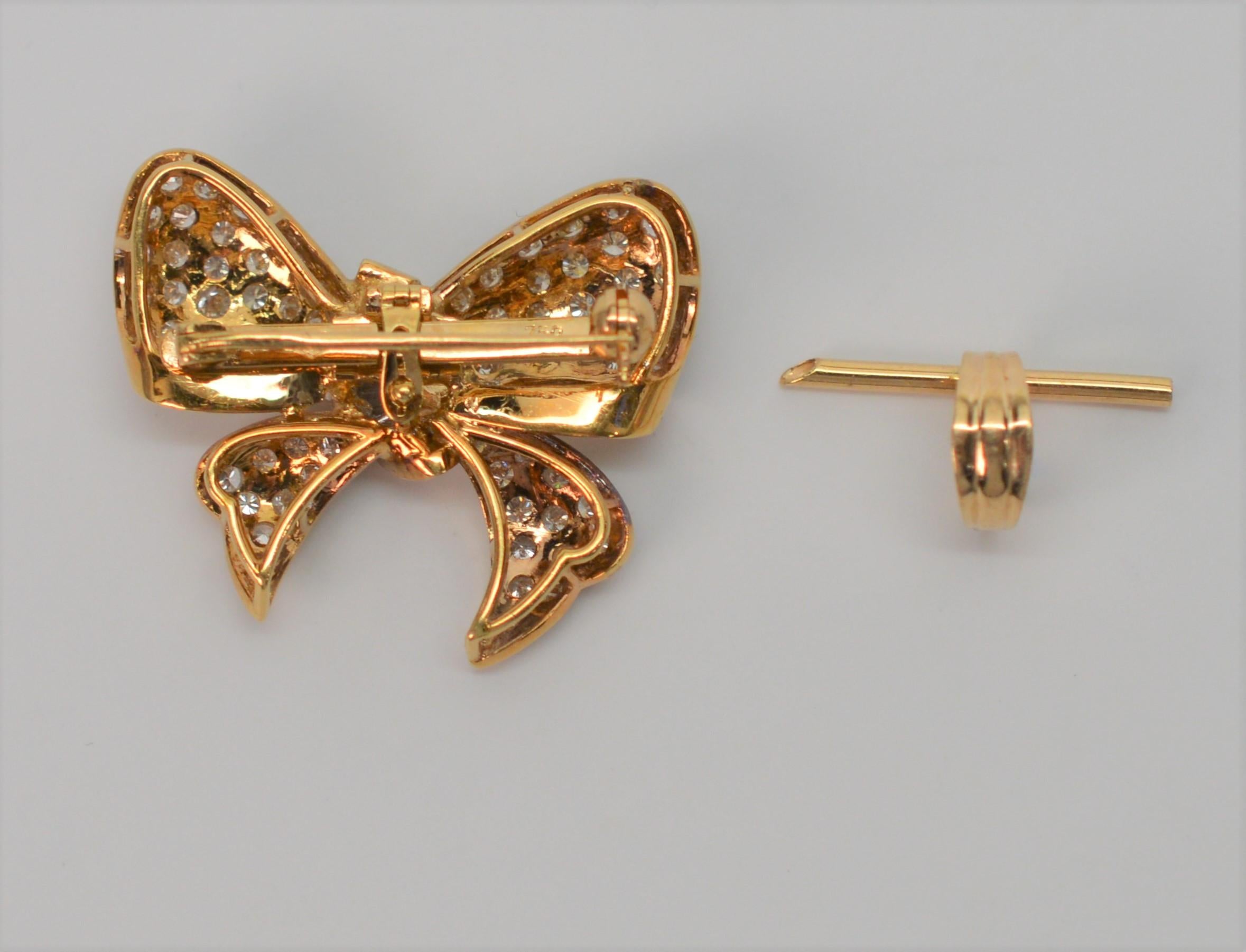 Diamond and Gold Bow Brooch Pin Pendant at 1stDibs