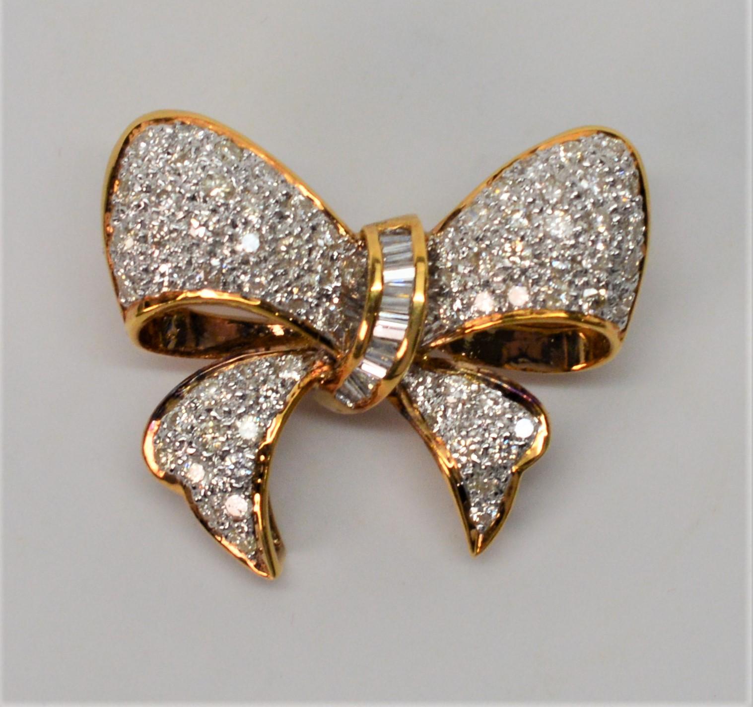 Diamond and Gold Bow Brooch Pin Pendant at 1stDibs