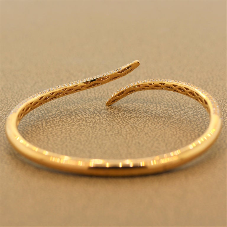 Diamond Gold Bypass Cuff Bracelet For Sale at 1stDibs