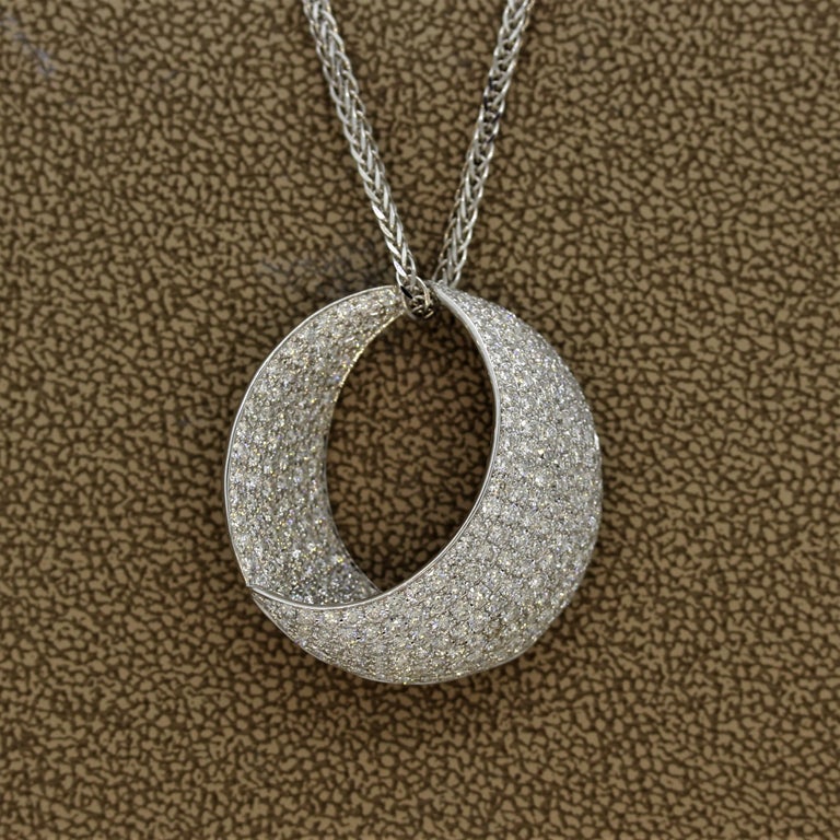 Diamond Gold Crescent Pendant For Sale at 1stDibs