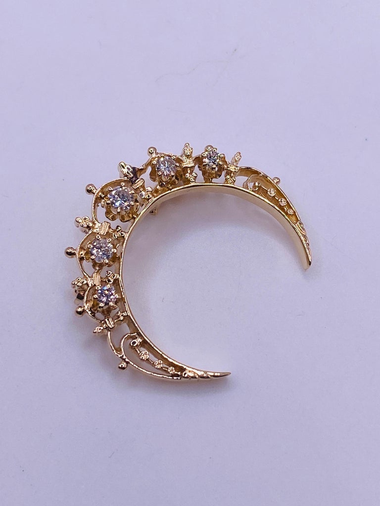 Diamond Gold Crescent Pin Pendant For Sale at 1stDibs