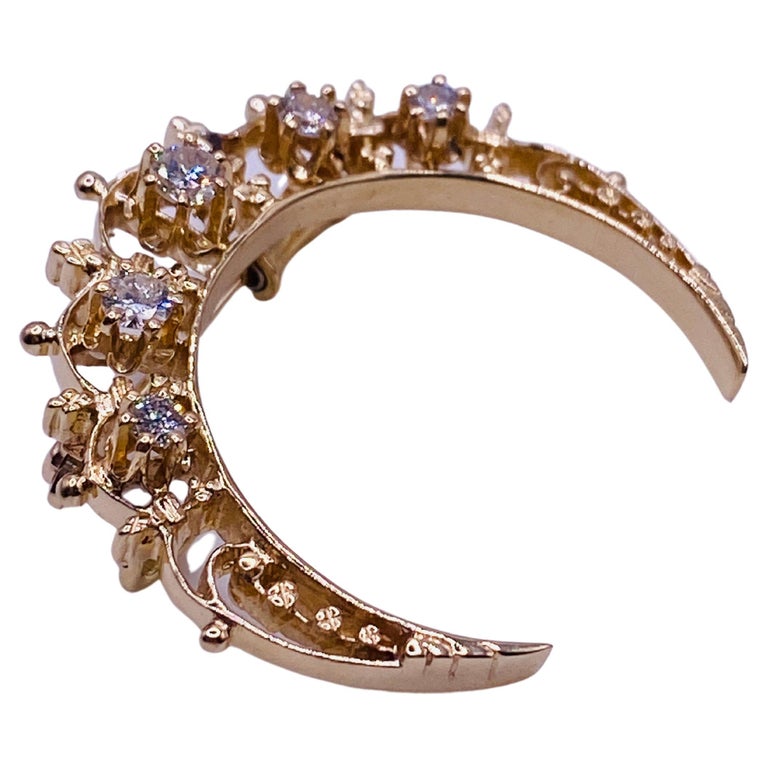 Diamond Gold Crescent Pin Pendant For Sale at 1stDibs