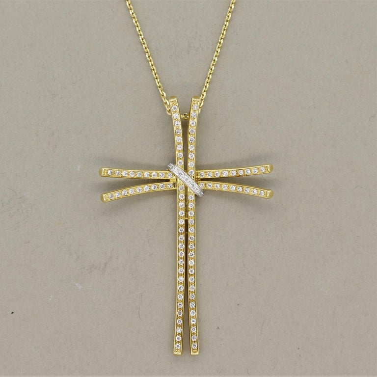 Diamond Gold Double Cross Pendant at 1stDibs