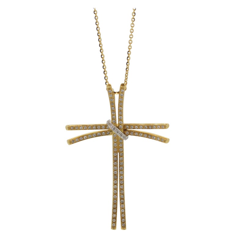 Diamond Gold Double Cross Pendant at 1stDibs