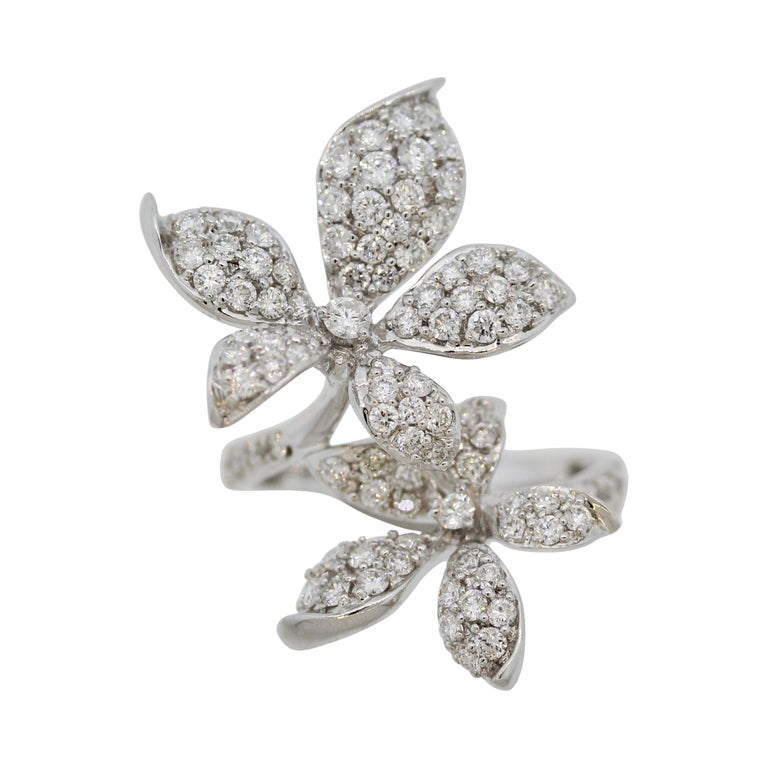 Diamond Gold Double Flower Ring at 1stDibs