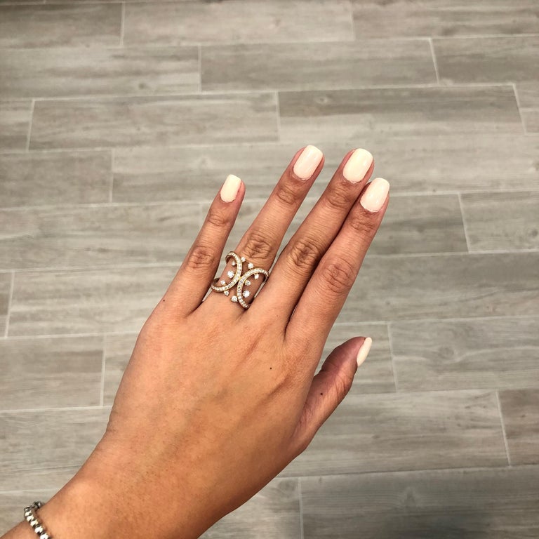 Diamond Gold Double Shank Right Hand Ring For Sale at 1stDibs