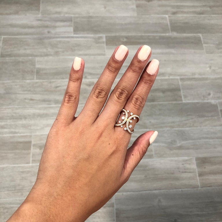 Diamond Gold Double Shank Right Hand Ring For Sale at 1stDibs