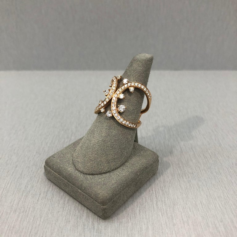 Diamond Gold Double Shank Right Hand Ring For Sale at 1stDibs