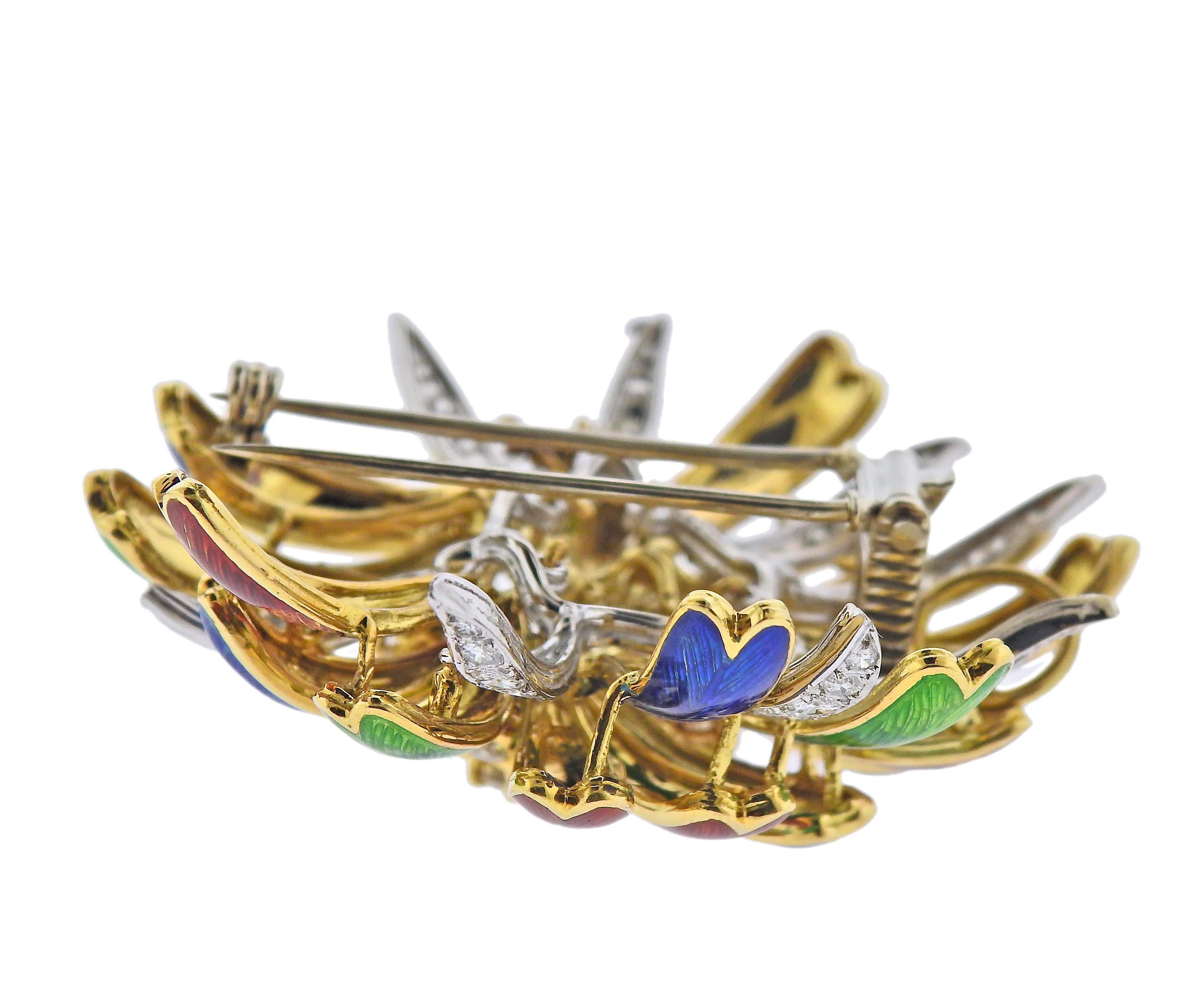 Diamond Gold Enamel Large Brooch Pendant For Sale at 1stDibs | large ...