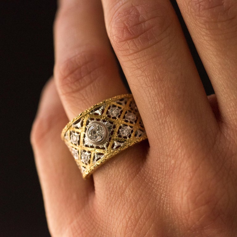 Diamond Gold Filigree Large Band Ring at 1stDibs | large band rings