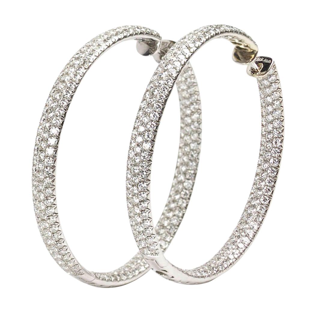 Beautiful Very Large Diamond 7.55ct Hoop Earrings in White Gold at 1stdibs
