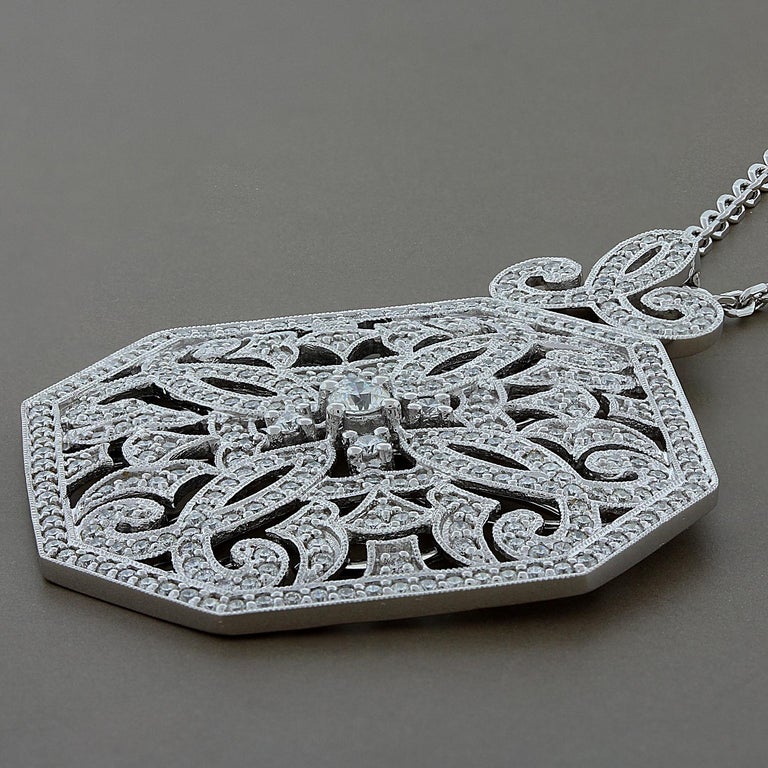Diamond Gold Lace Design Octagon Pendant For Sale at 1stDibs