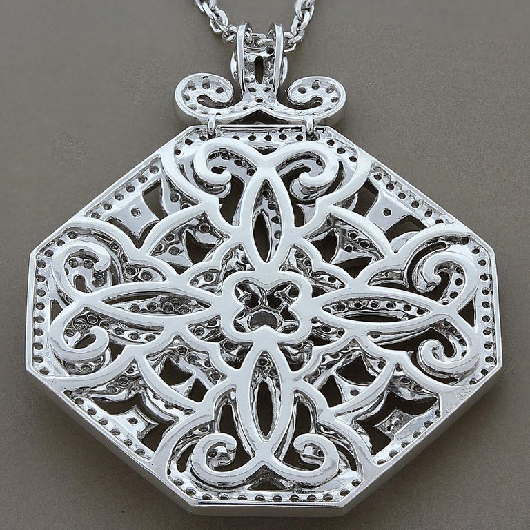 Diamond Gold Lace Design Octagon Pendant For Sale at 1stDibs