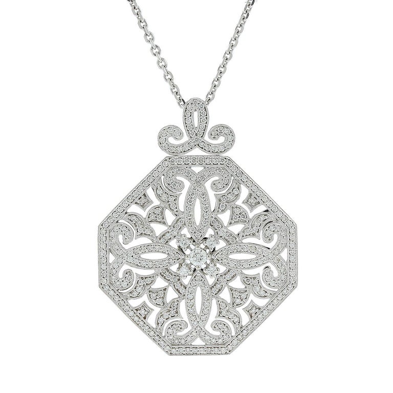 Diamond Gold Lace Design Octagon Pendant For Sale at 1stDibs