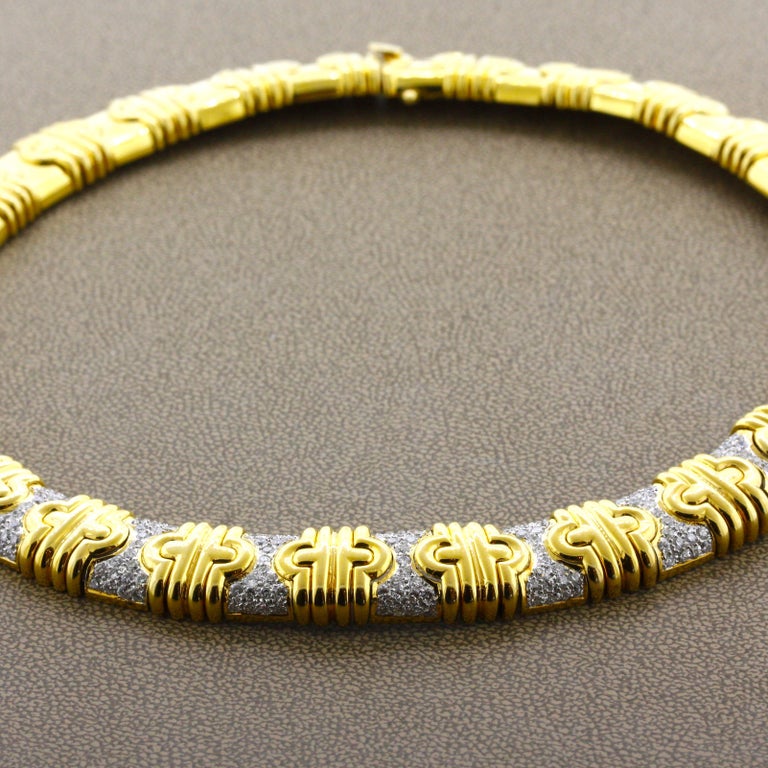 Diamond Gold Link Collar Necklace For Sale at 1stDibs
